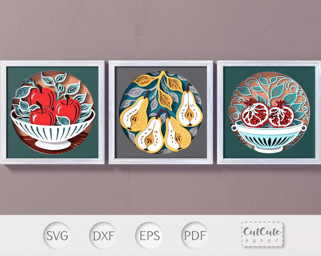 Fruits Shadow Box Bundle, 3D SVG Bundle Templates, DIY Kitchen Wall ...