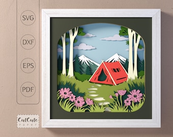 Spring Barn Landscape Shadow Box SVG Template, Ranch Farm 3D SVG Shadow ...