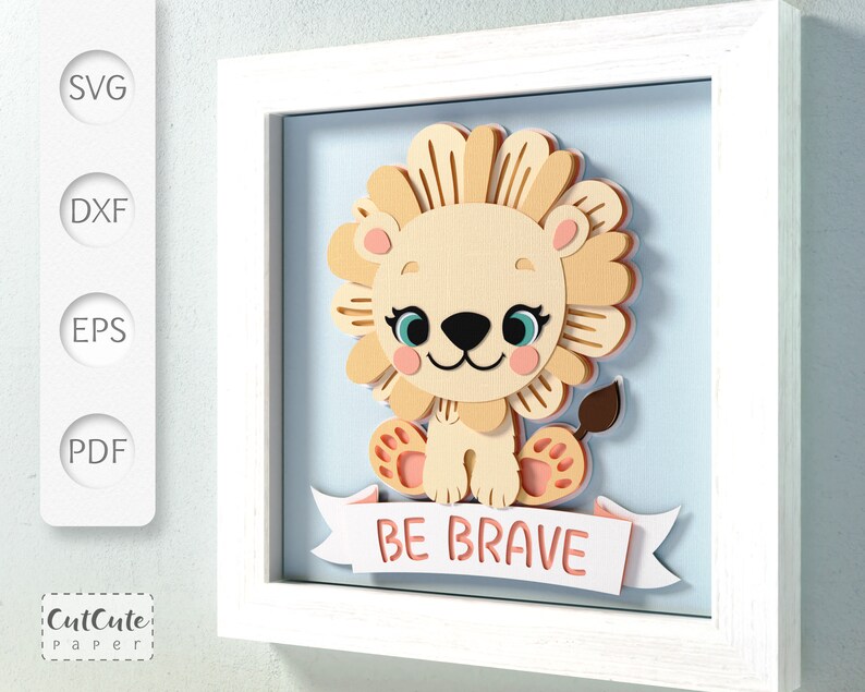 Lion Shadow Box SVG Template 3D SVG Be Brave Layered Paper - Etsy Australia