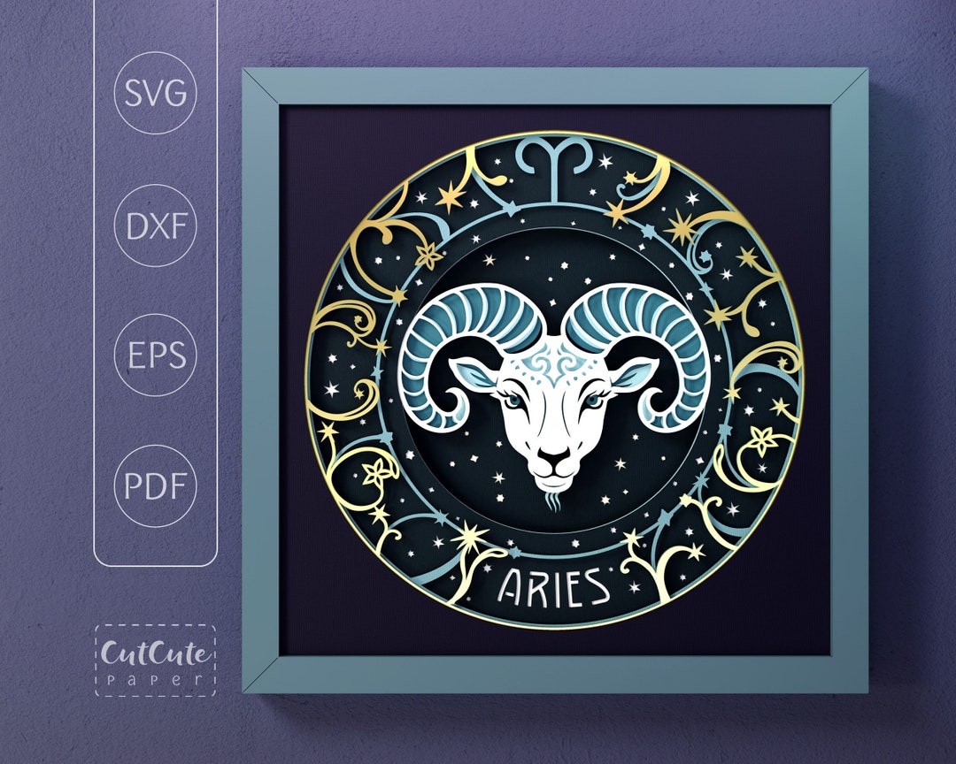 Zodiac Sign Aries SVG Shadow Box Template, Ram, Stars, Astrology 3D SVG ...