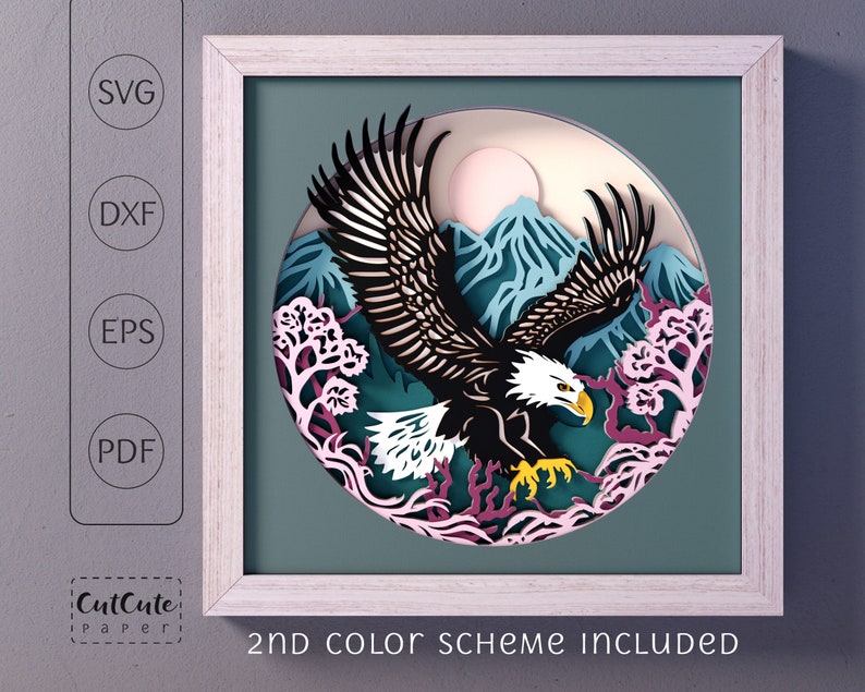 Bald Eagle Shadow Box SVG: Sunset Landscape, Layered Papercut (digital ...