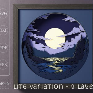 Full Moon on the Lake Shadow Box SVG Template, 3D SVG Shadow Box, DIY ...