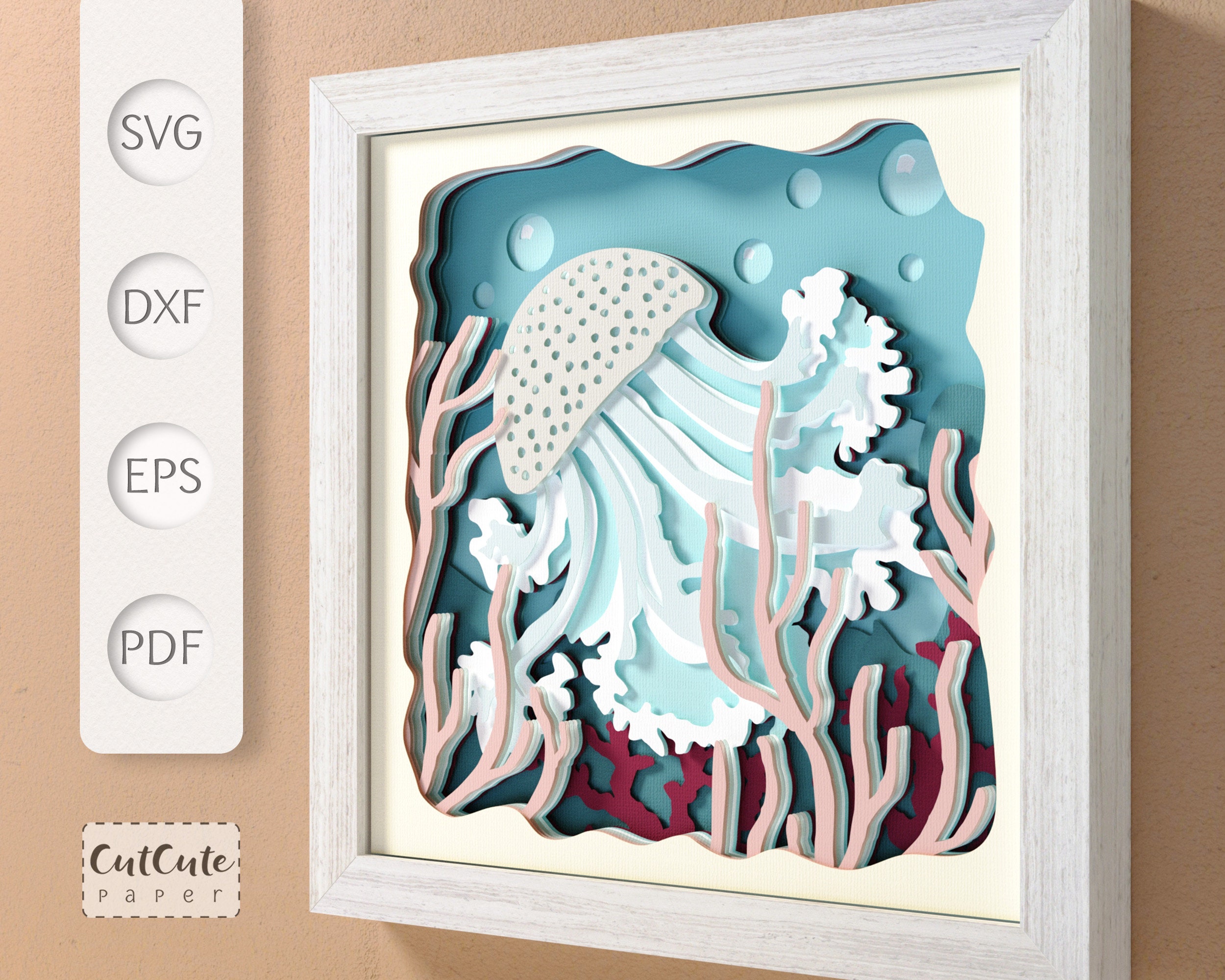 Jellyfish Shadow Box SVG: Ocean Life Paper Cut Template - Etsy