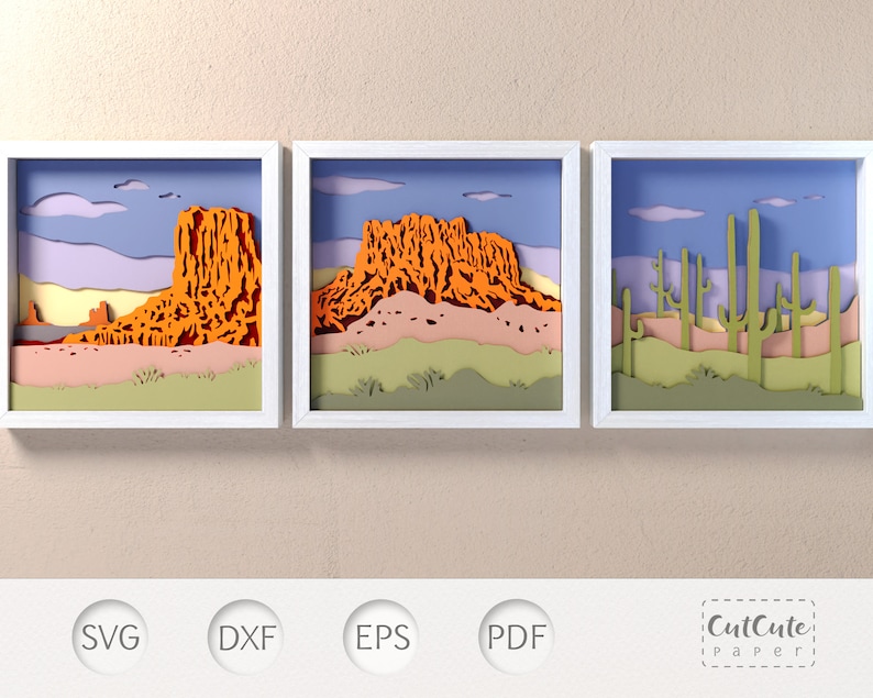 Arizona Desert Shadow Box SVG: Southwest Landscape Papercut Template - Etsy