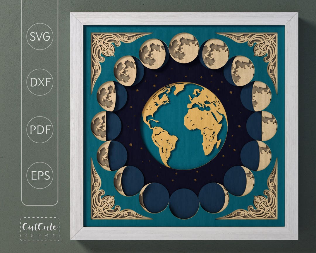 Moon Phases Shadow Box SVG: 3D Layered Paper Cut Template - Etsy