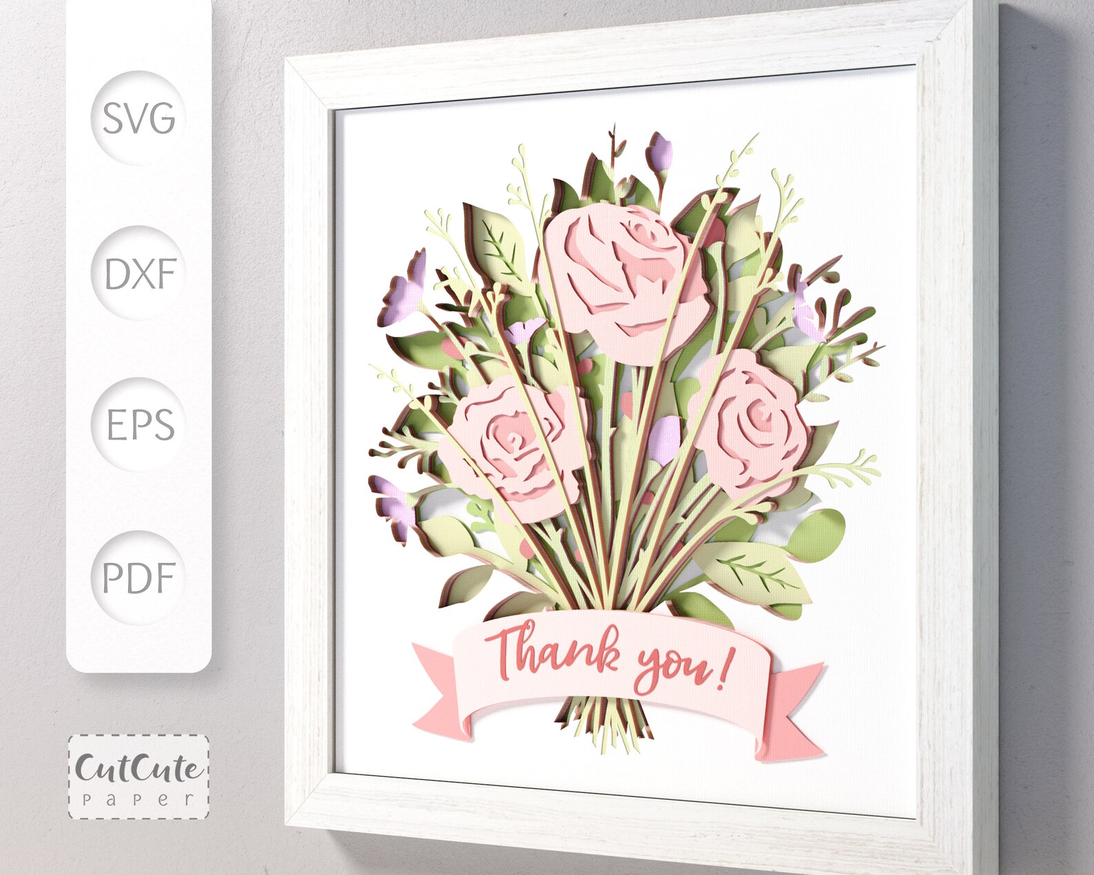Floral Bouquet SVG Shadow Box Template, Flowers 3D SVG Shadowbox ...