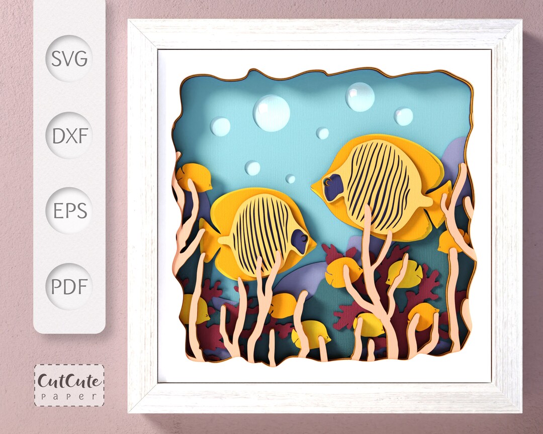 Tropical Fish Shadow Box SVG Template, DIY Beach House Wall Decor ...