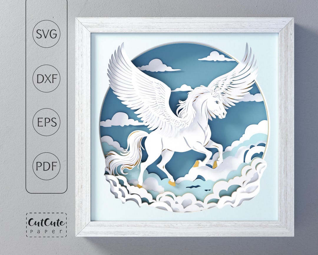 Pegasus Shadow Box SVG Template: 3D Layered Paper Cut (digital Download ...