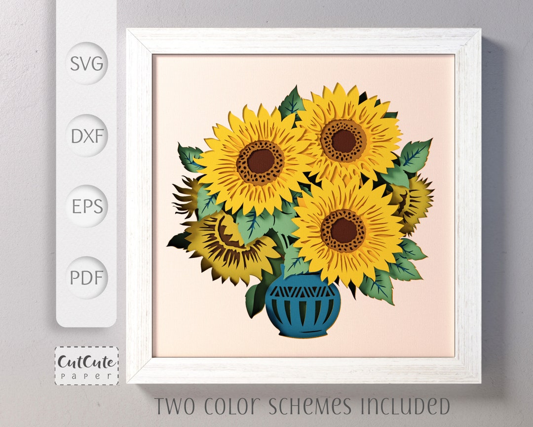 Sunflower Bouquet SVG Shadow Box Template, Flowers 3D SVG Shadowbox ...