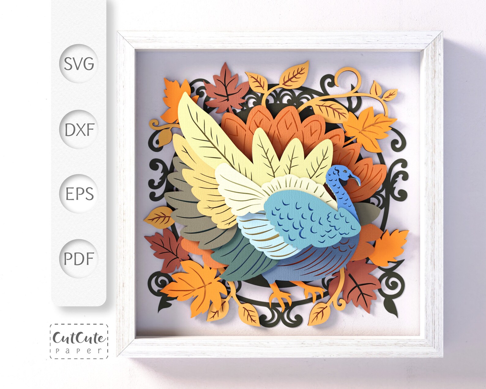 Turkey SVG: Thanksgiving Shadow Box, Cardstock Wall Decor (digital ...