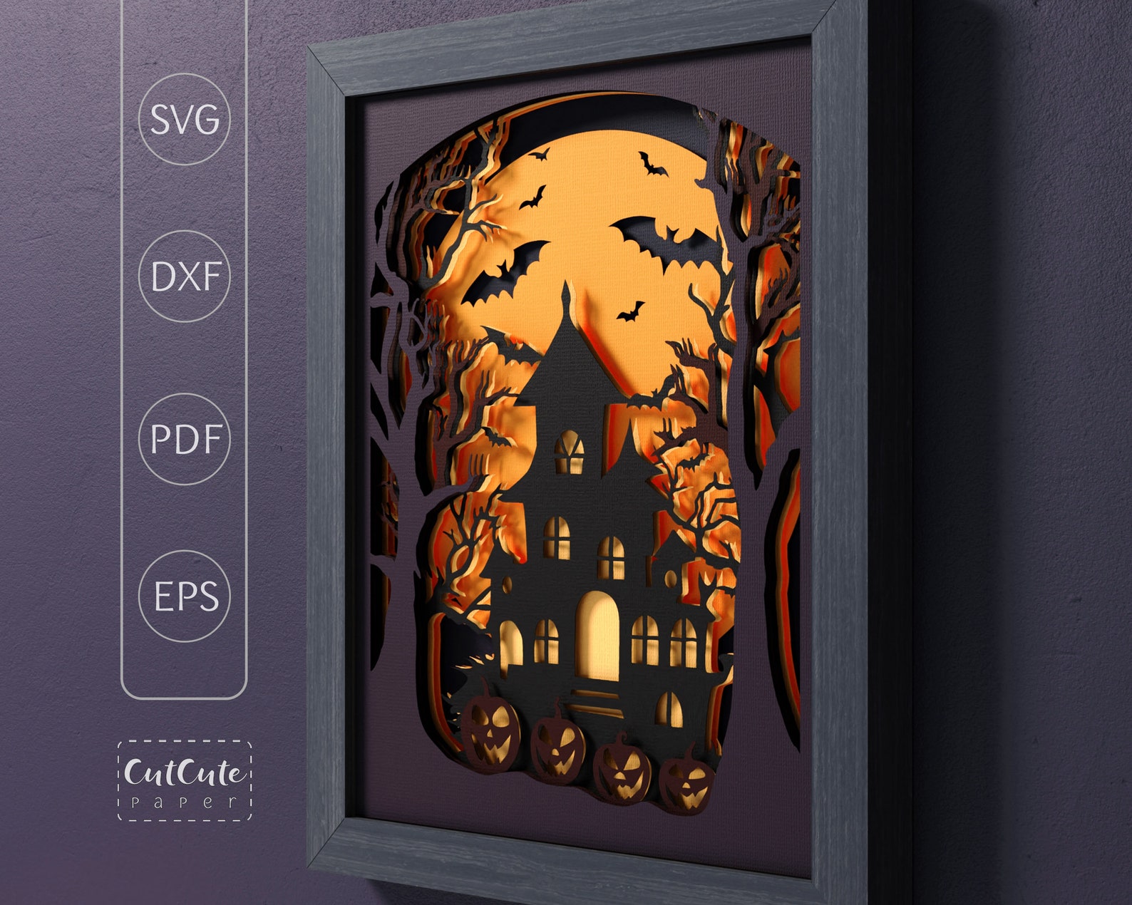 Spooky House Halloween Shadow Box Template, Layered Paper Cut (svg, Dxf ...