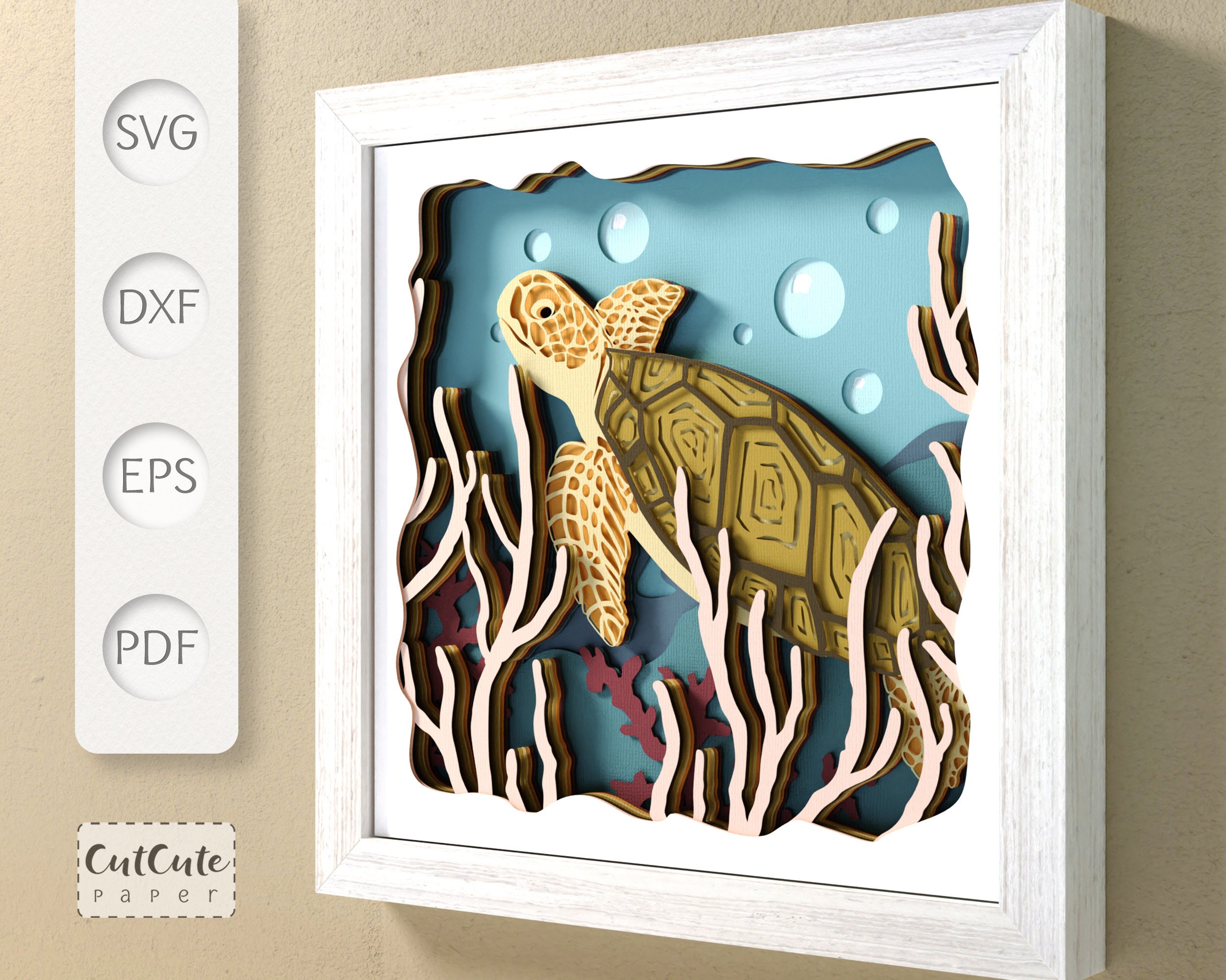 Sea Turtle Shadow Box SVG Template DIY Beach House Wall - Etsy Australia