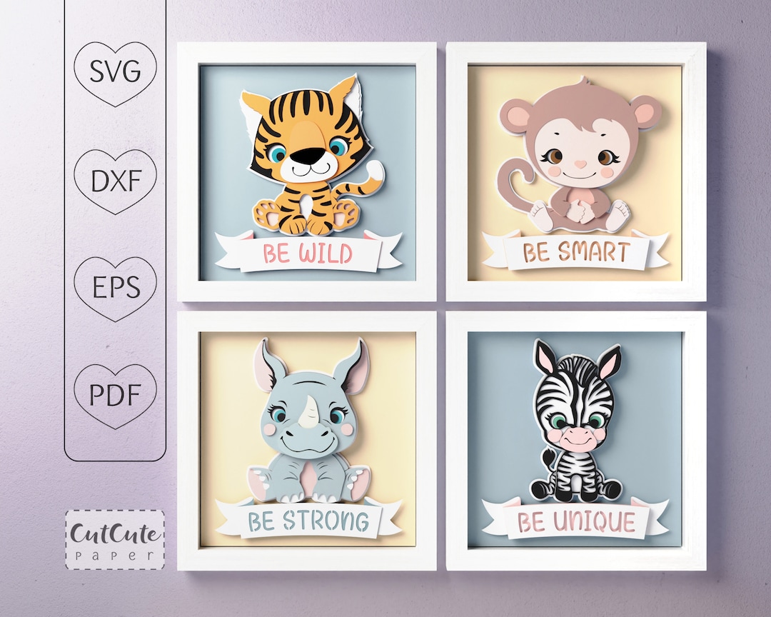 Safari Baby Animals Shadow Box SVG: Nursery Wall Art (digital Files) - Etsy