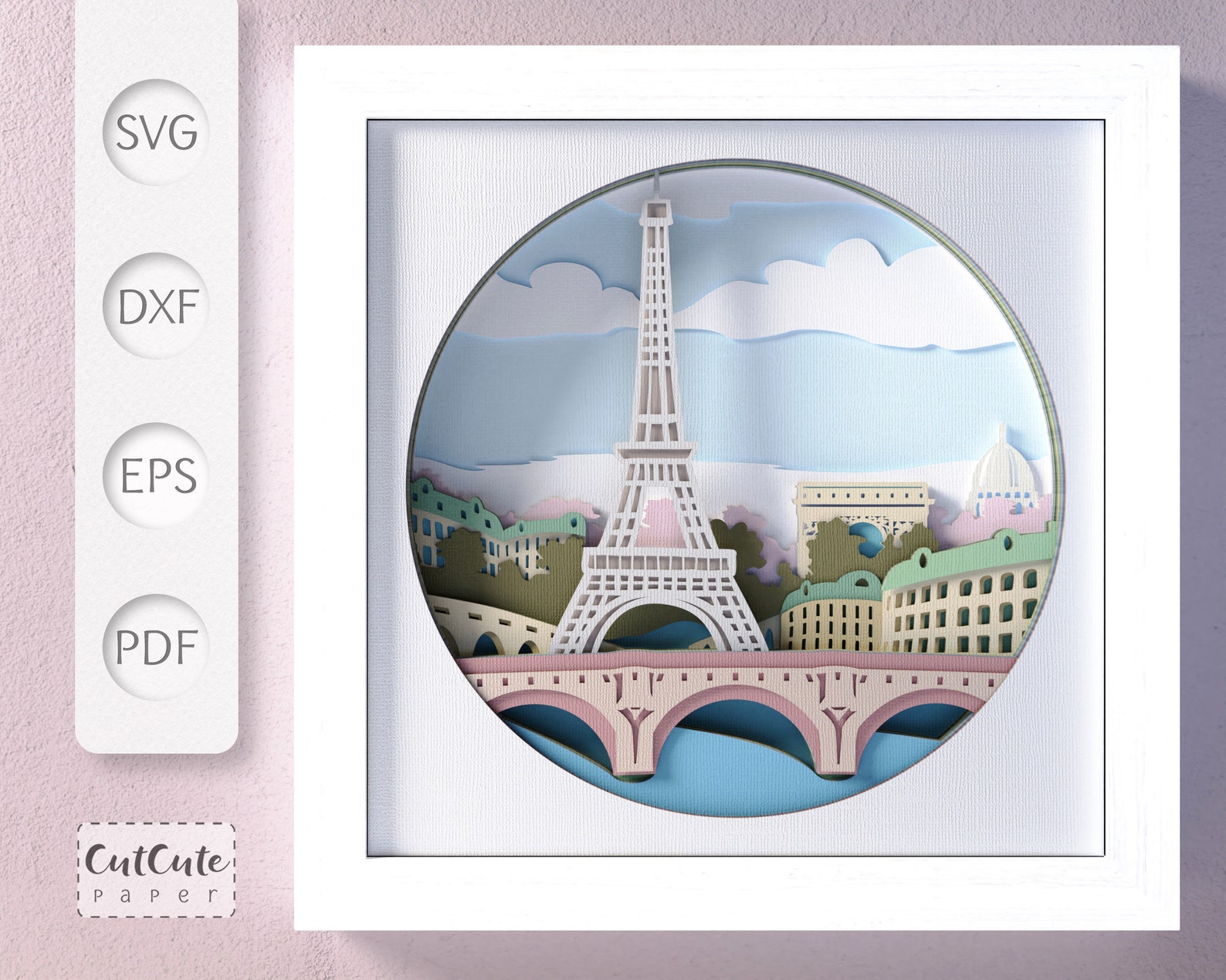Paris Shadow Box Template: Eiffel Tower, Arc De Triomphe (SVG, DXF, PDF ...