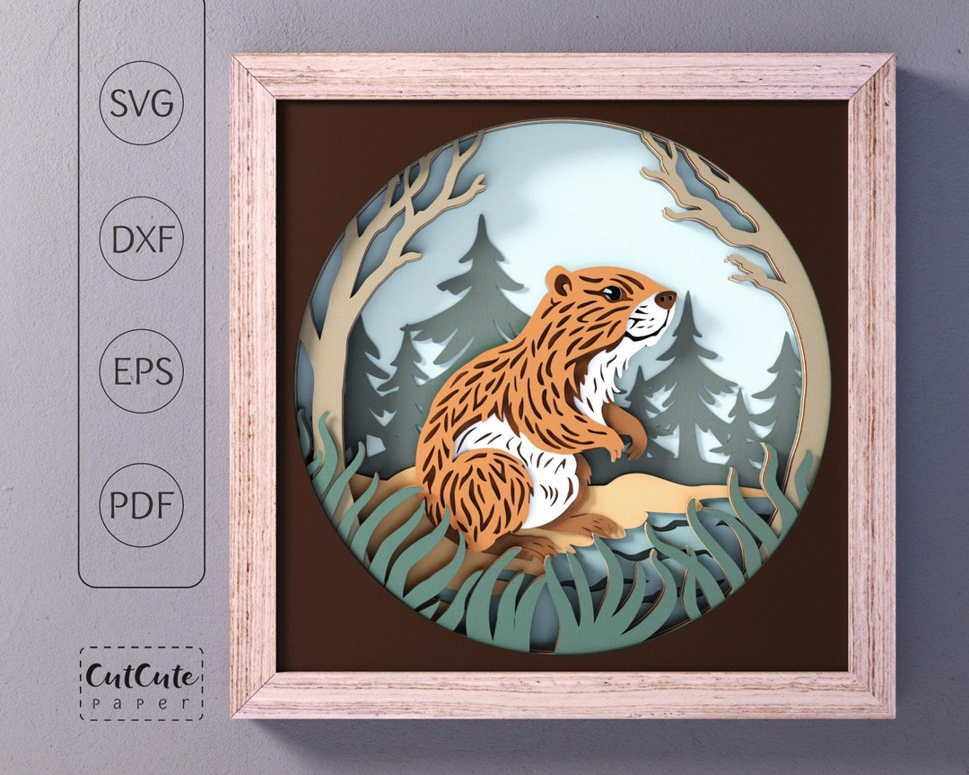 Beaver Shadow Box SVG Template, Layered Paper Cut Woodland Art Shadow ...