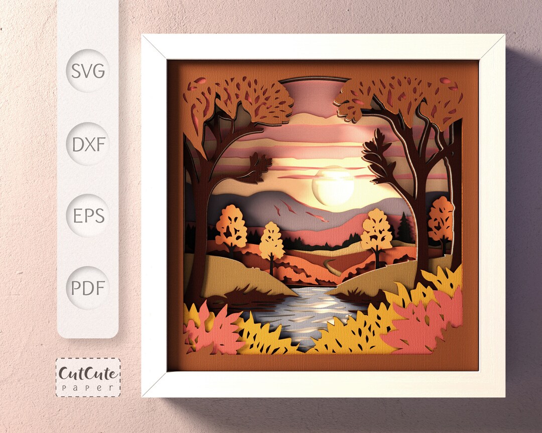 Fall Landscape Shadow Box SVG Template, 3D SVG Autumn Shadow Box, DIY ...