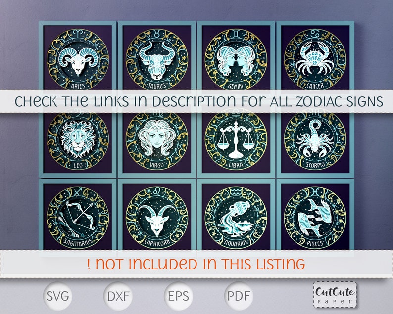 Virgo Zodiac Sign 3D Shadow Box Template: Celestial Paper Cut (SVG, PDF ...