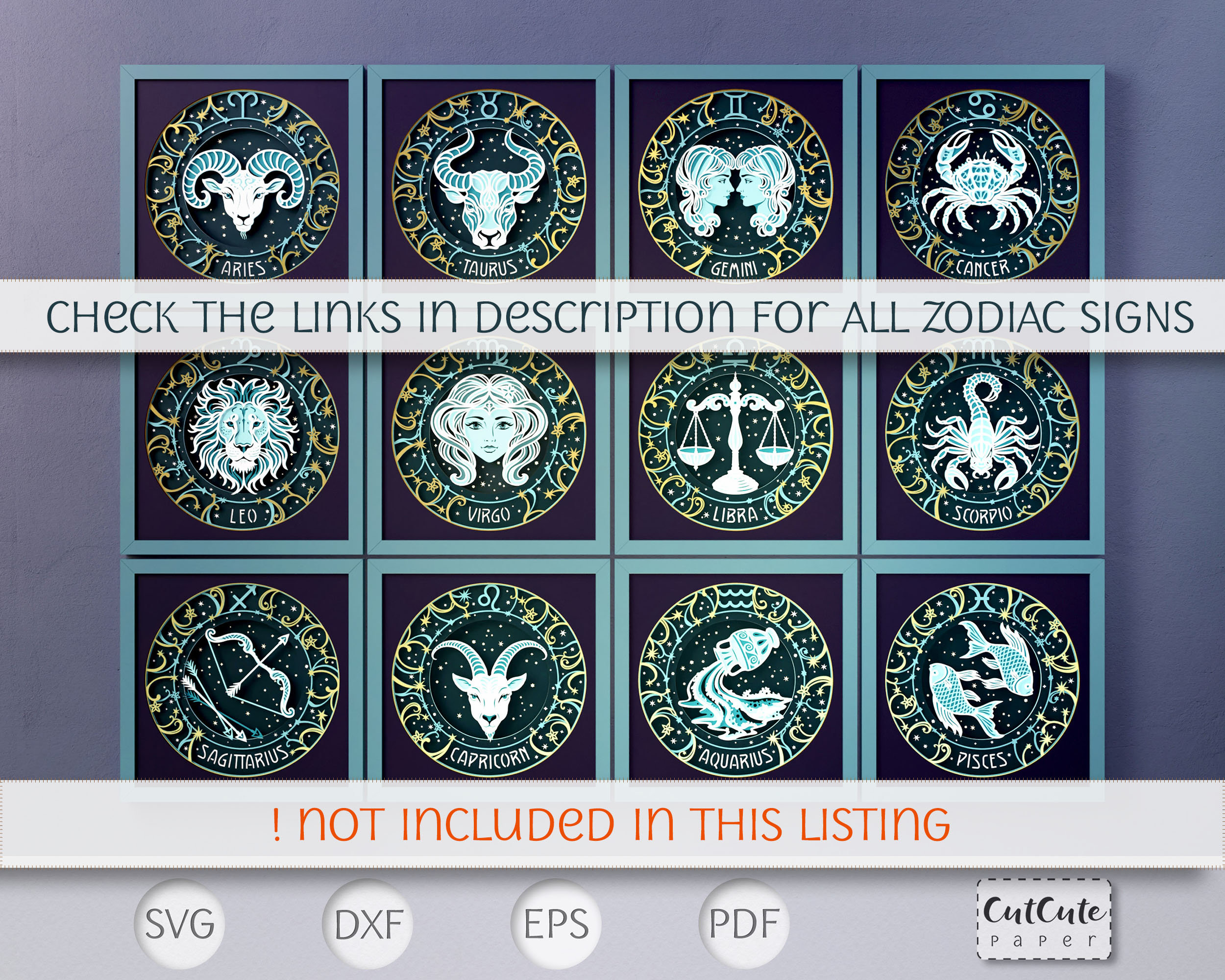 Leo Zodiac Sign Shadow Box Template: Celestial Lion SVG (digital ...