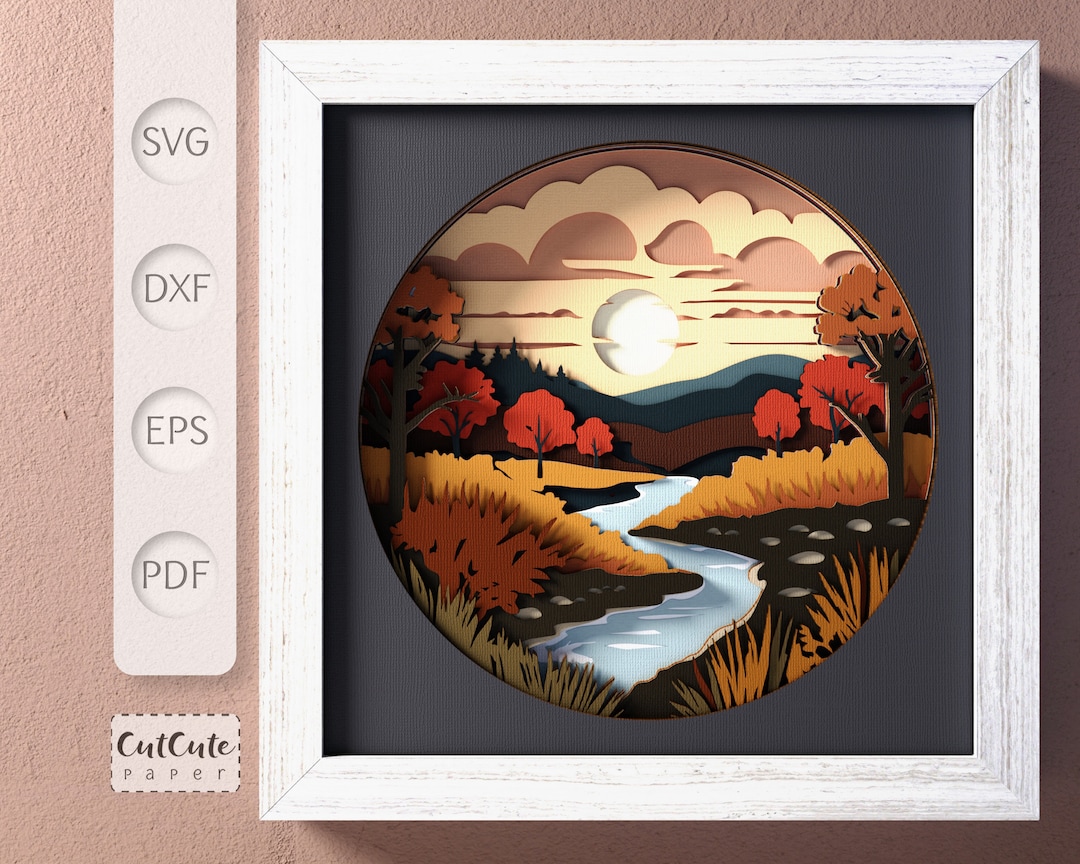 Fall Shadow Box SVG Template, 3D SVG Autumn Valley Shadow Box, DIY Wall ...