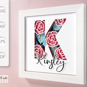 Shadow Box SVG Template With Floral Monogram Letter K , 3D SVG Diy ...