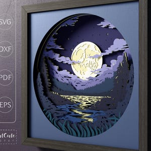 Full Moon Lake Shadow Box SVG: 3D Paper Cut Template (digital Download ...