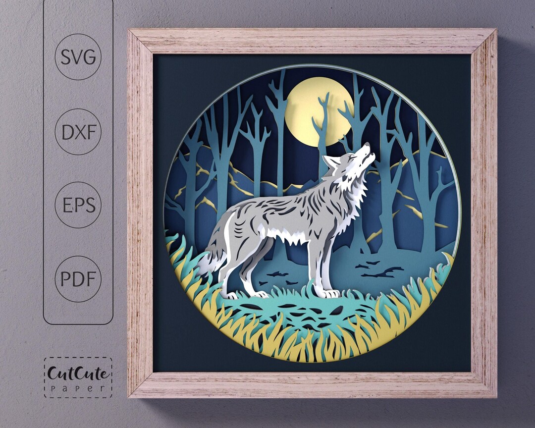 Wolf Shadow Box SVG Template: Layered Paper Cut Woodland Art (9x9 Inch) - Etsy