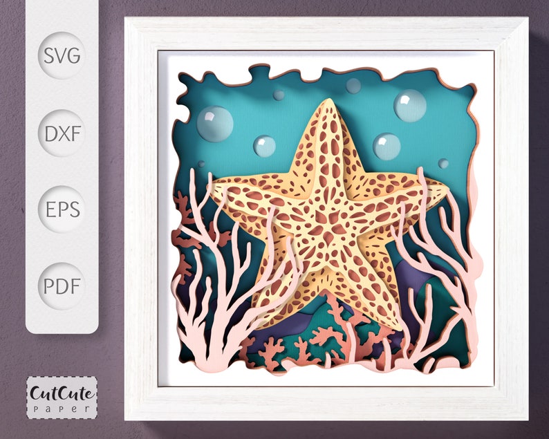 Starfish Shadow Box SVG Template 3D SVG Sea Life Sadowbox - Etsy Canada