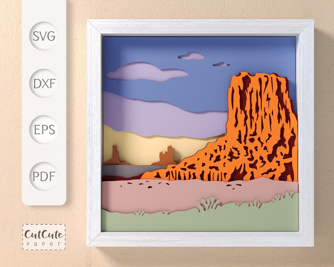 Arizona Landscape Shadow Box SVG Template, Desert 3D SVG Shadowbox, DIY ...