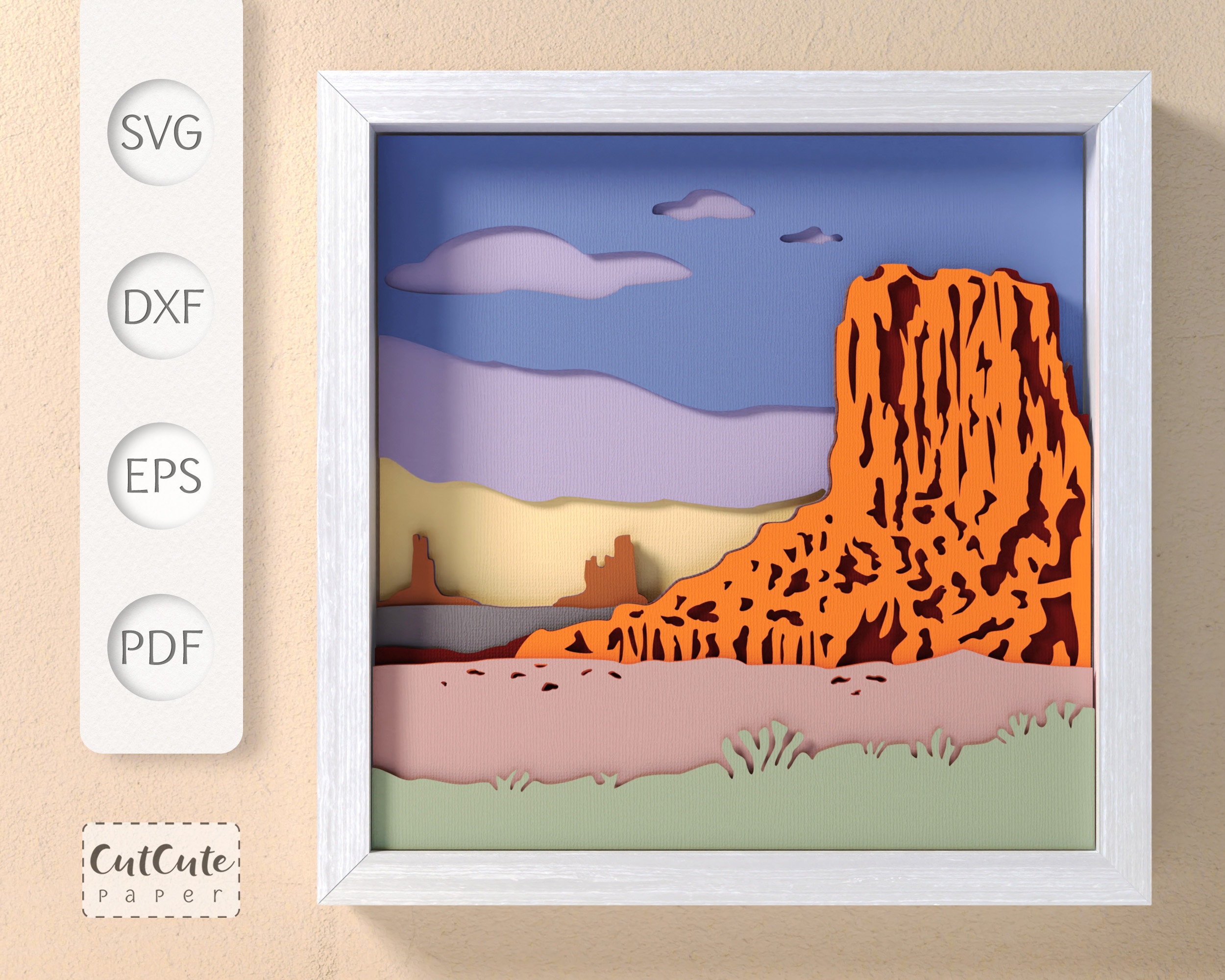 Arizona Desert Shadow Box SVG: Southwest Landscape Papercut Template - Etsy