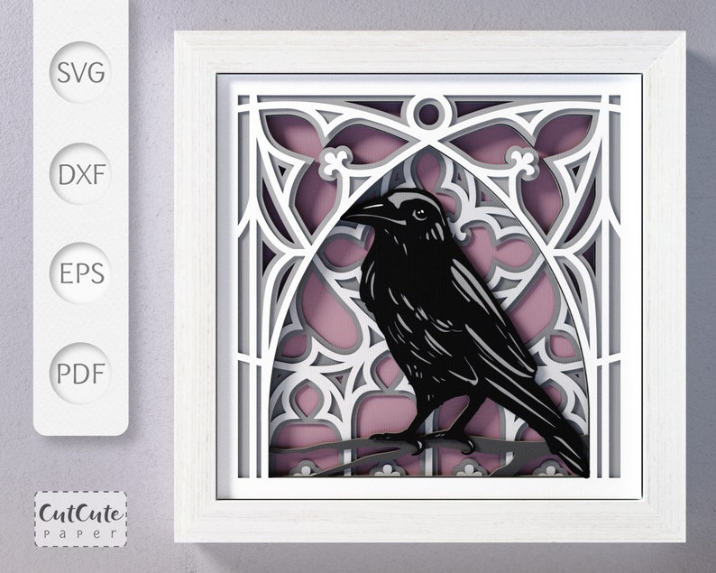 Gothic Raven Shadow Box SVG Template Crow Layered Paper Cut - Etsy