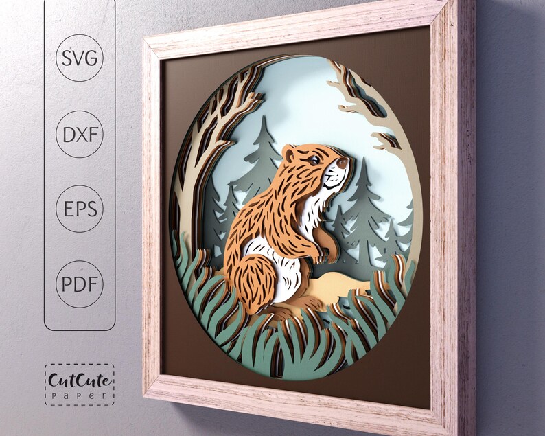 Beaver Shadow Box SVG Template: Layered Woodland Art (DIY Cabin Decor ...