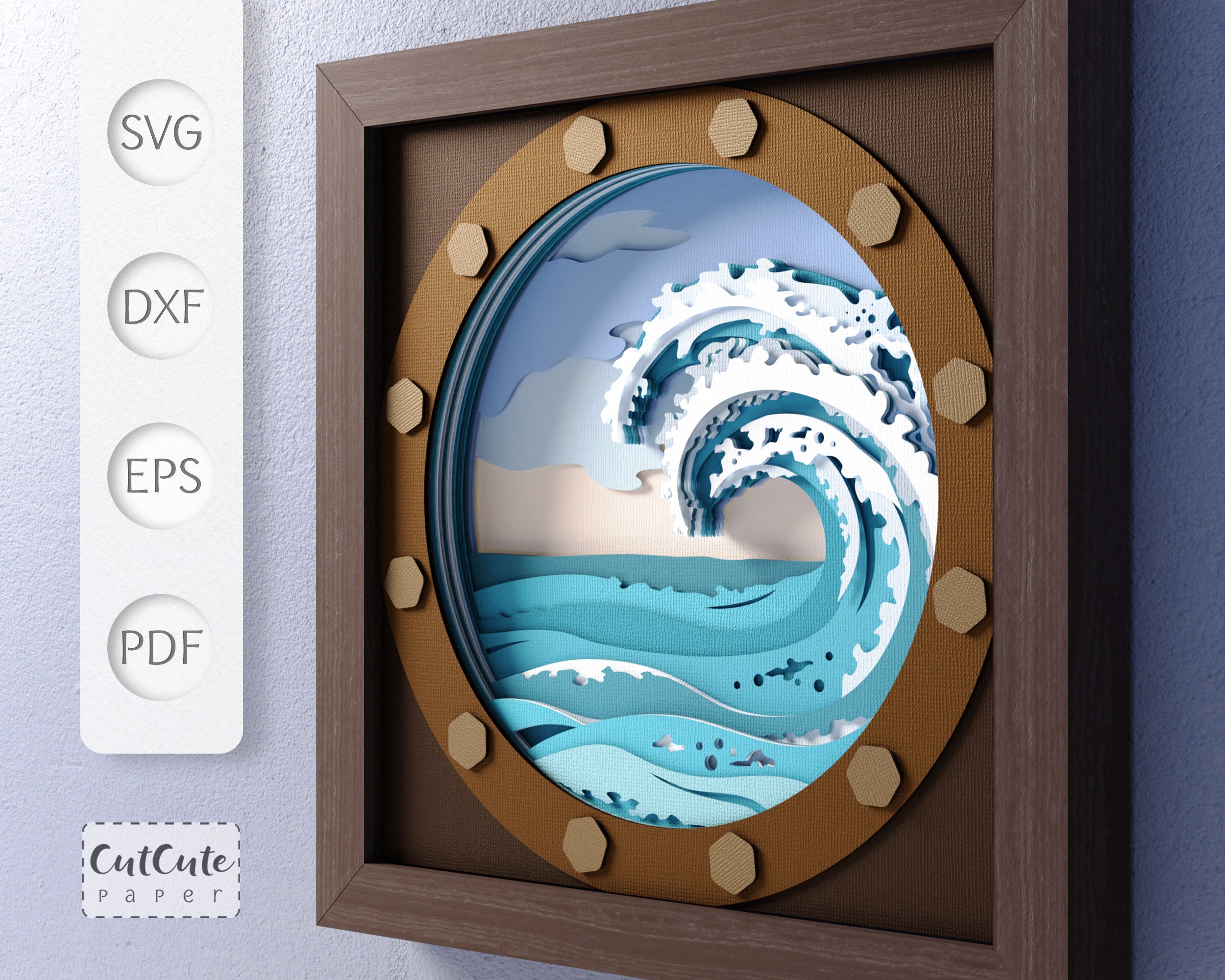 Ocean Waves SVG Shadow Box Template 3D SVG Shadowbox DIY - Etsy UK