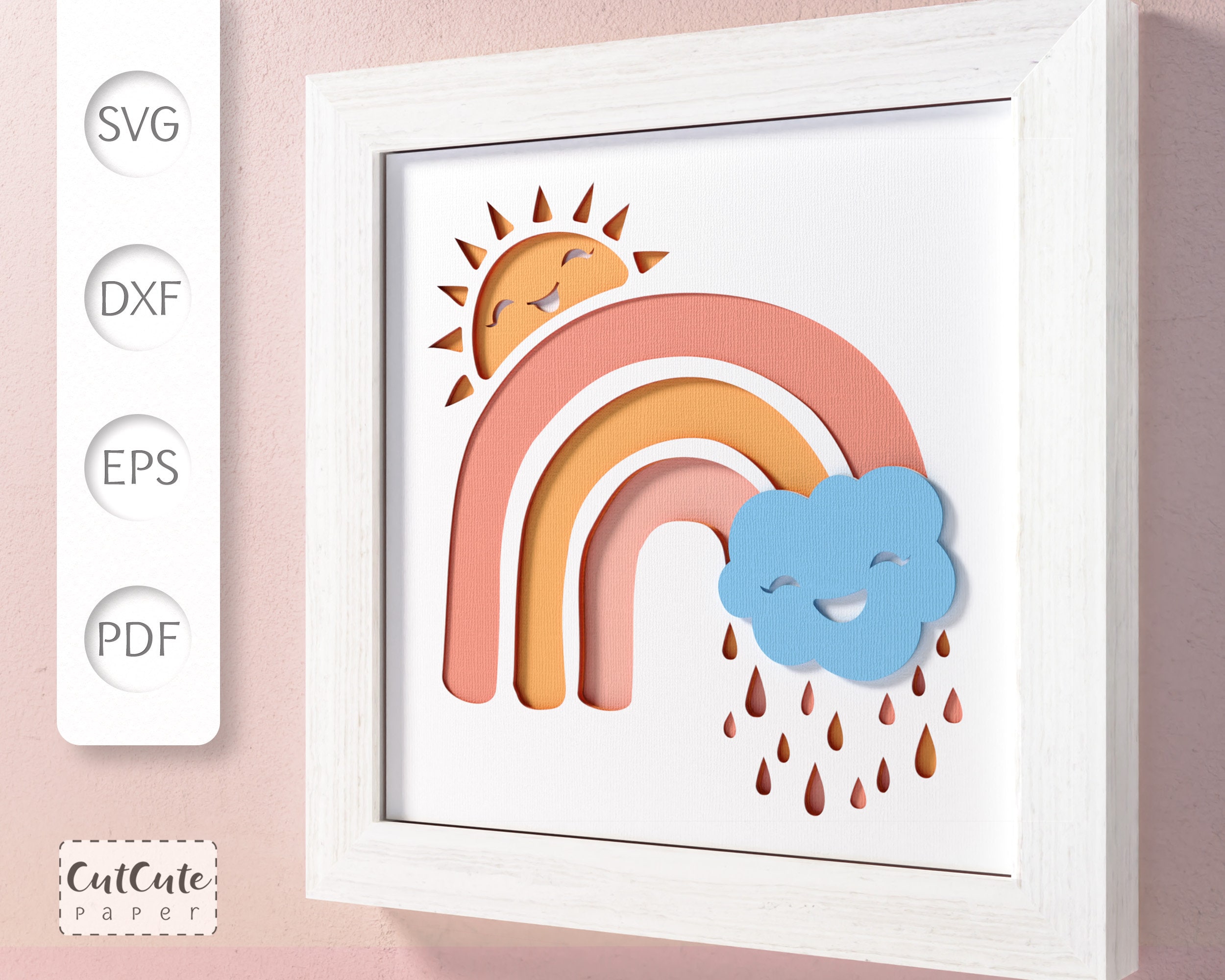 Sun Cloud Rainbow Shadow Box SVG Template 3D SVG Layered - Etsy