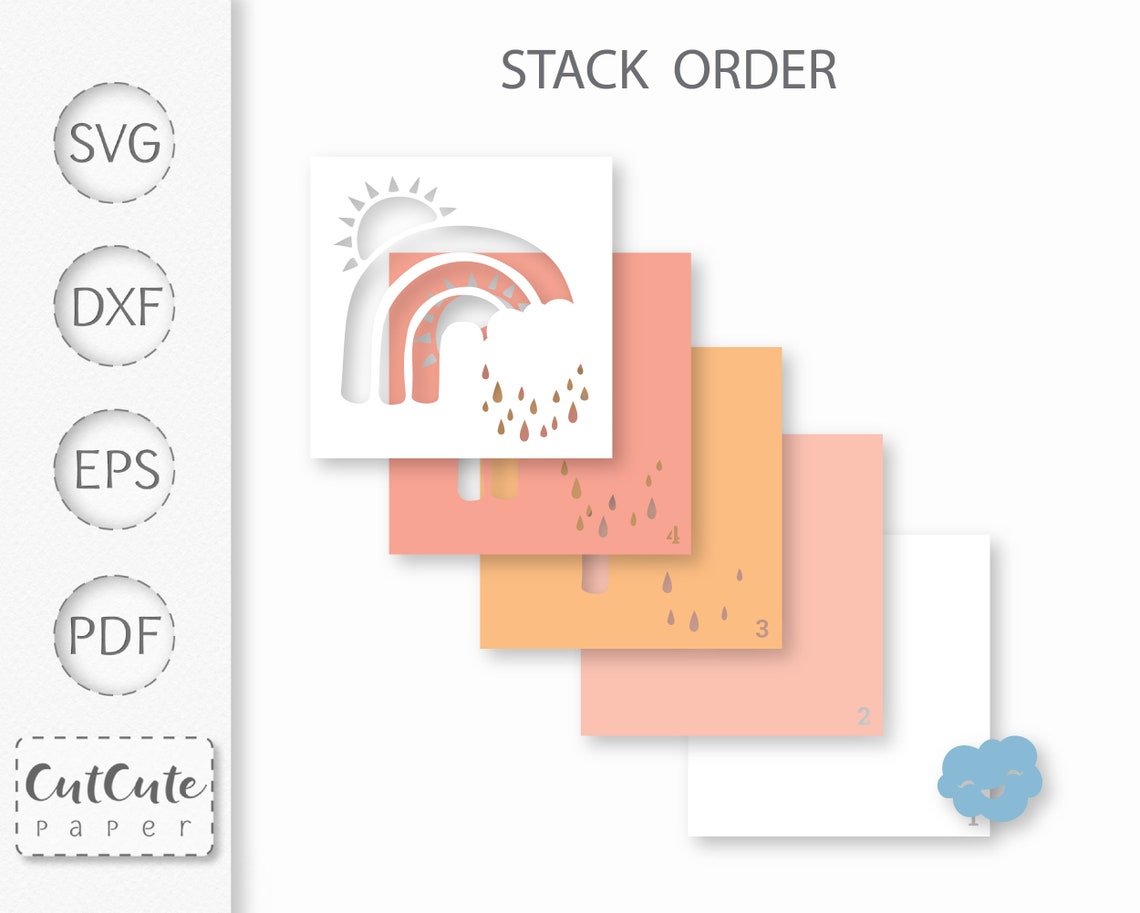 Sun Cloud Rainbow Shadow Box SVG Template 3D SVG Layered - Etsy