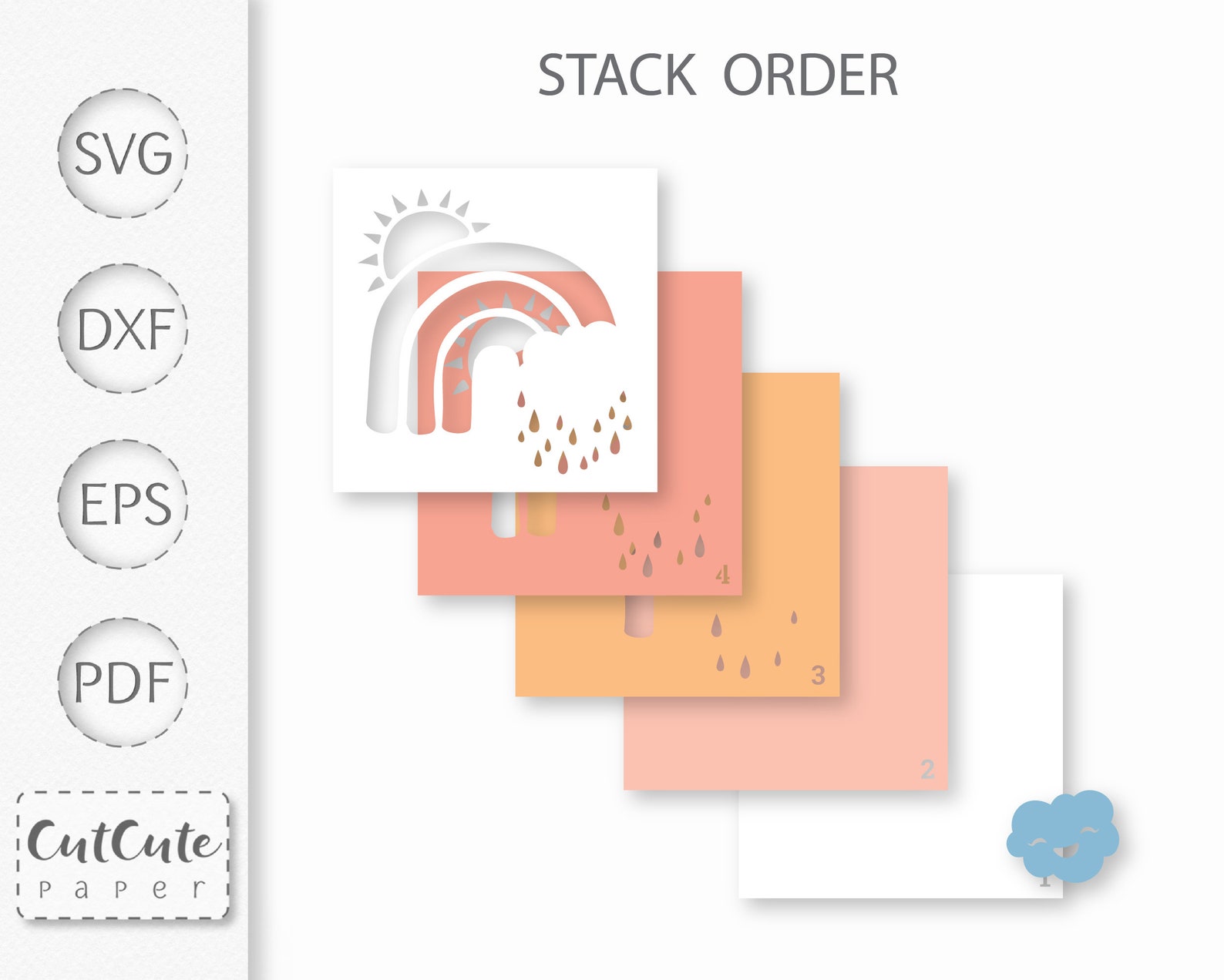 Sun Cloud Rainbow Shadow Box SVG Template 3D SVG Layered - Etsy