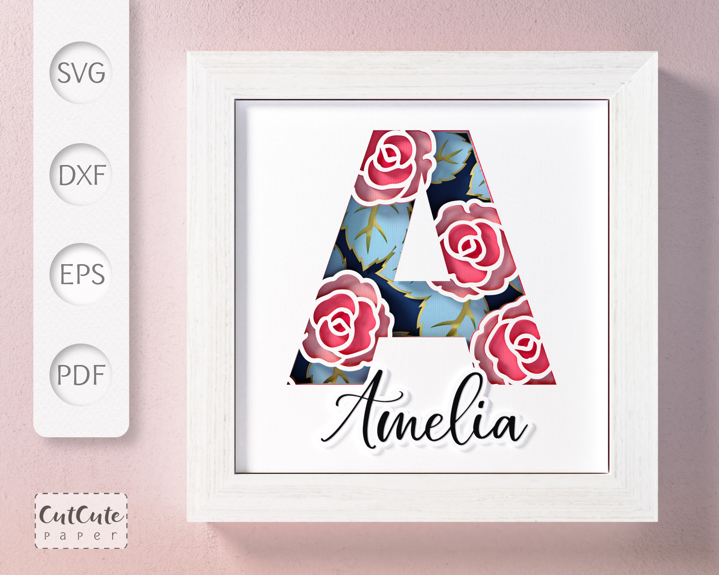 Floral Monogram Shadow Box SVG Template: A-Z Letters, DIY Paper Cut ...