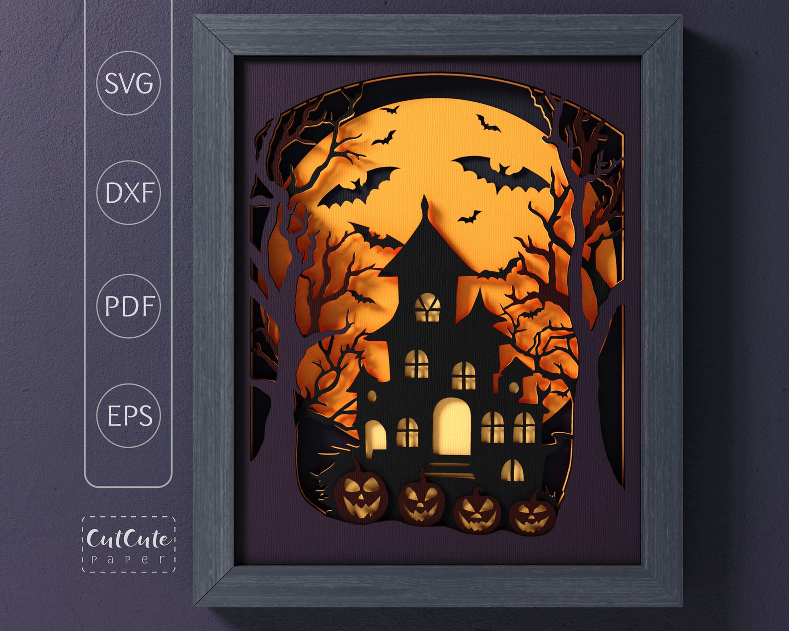 Spooky House Halloween Shadow Box Template, Layered Paper Cut ...