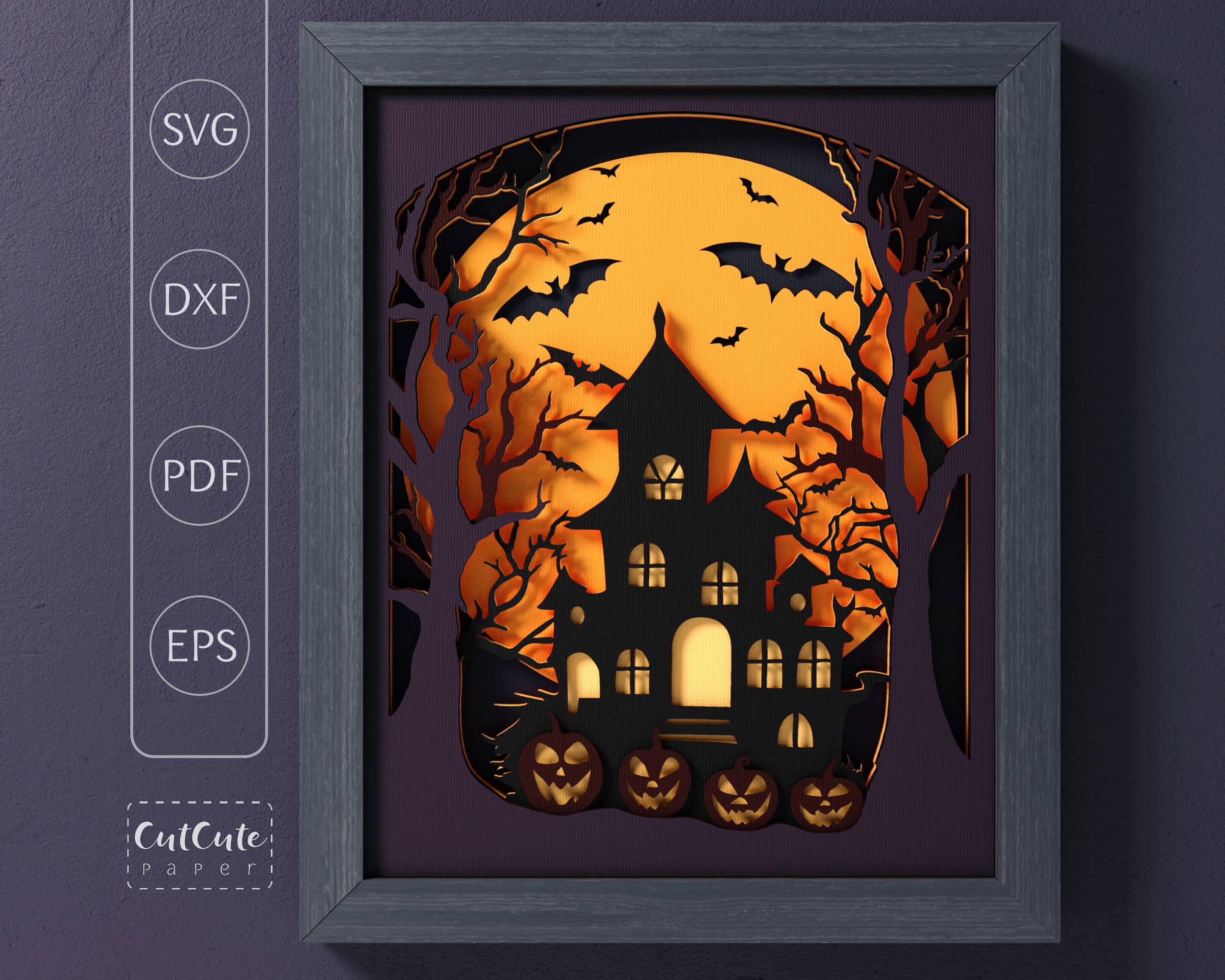 Spooky House Halloween Shadow Box Template, Layered Paper Cut (svg, Dxf ...