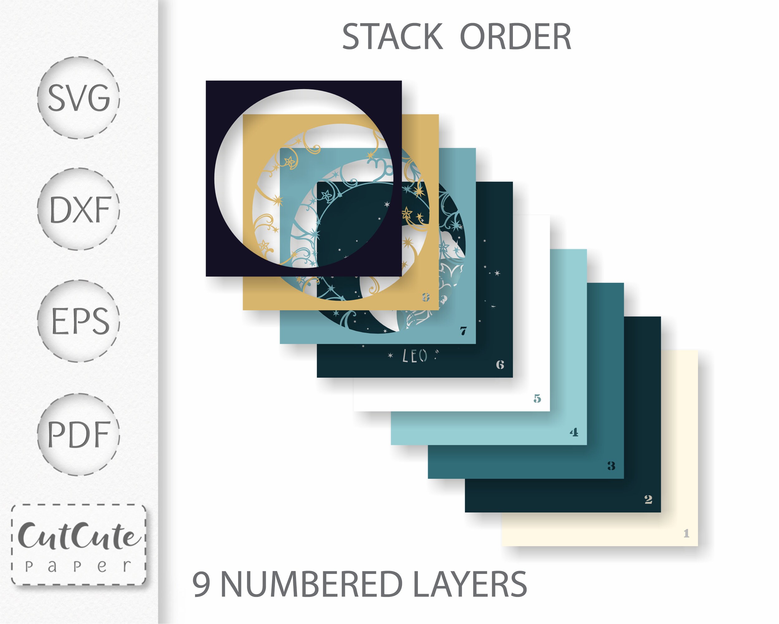 Leo Zodiac Sign Shadow Box Template: Celestial Lion SVG (digital ...