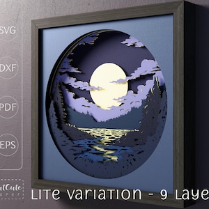 Full Moon Lake Shadow Box SVG: 3D Paper Cut Template (digital Download ...