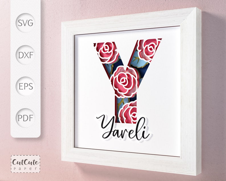 Shadow Box SVG Template With Floral Monogram Letter Y 3D SVG - Etsy