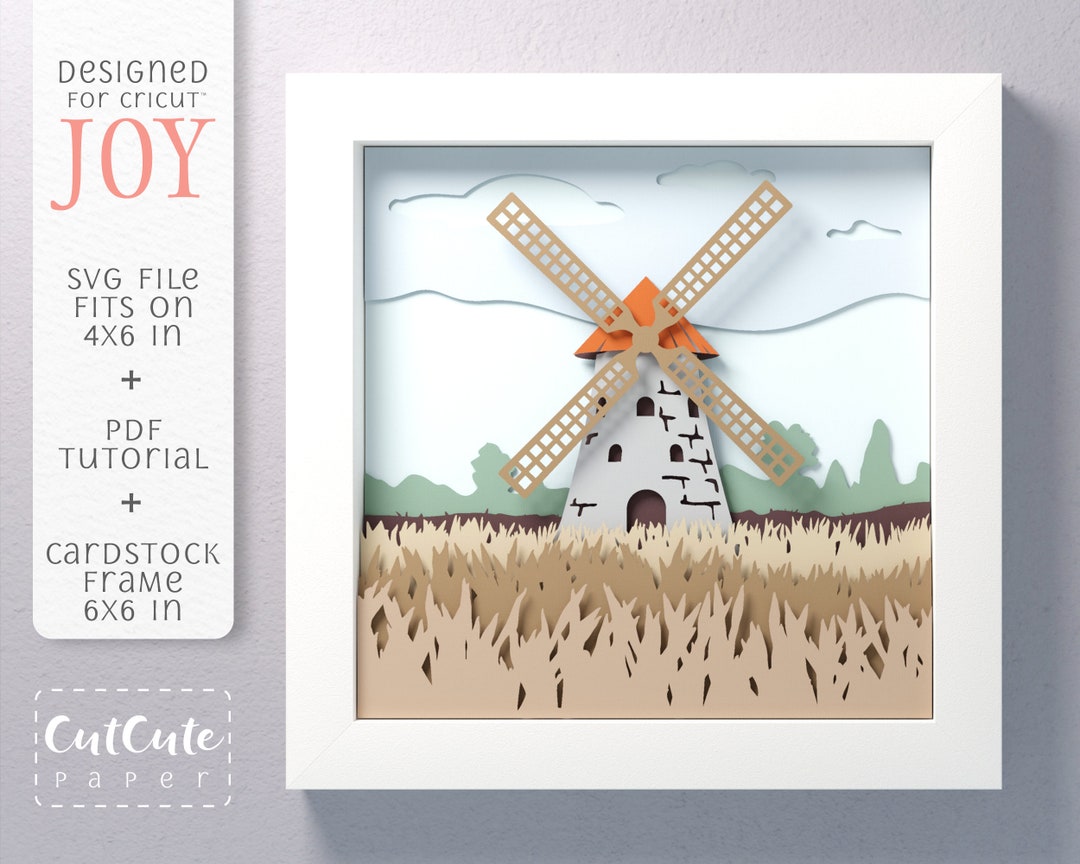 Windmill SVG Shadow Box Template: Country Landscape, Cricut Joy (PDF ...