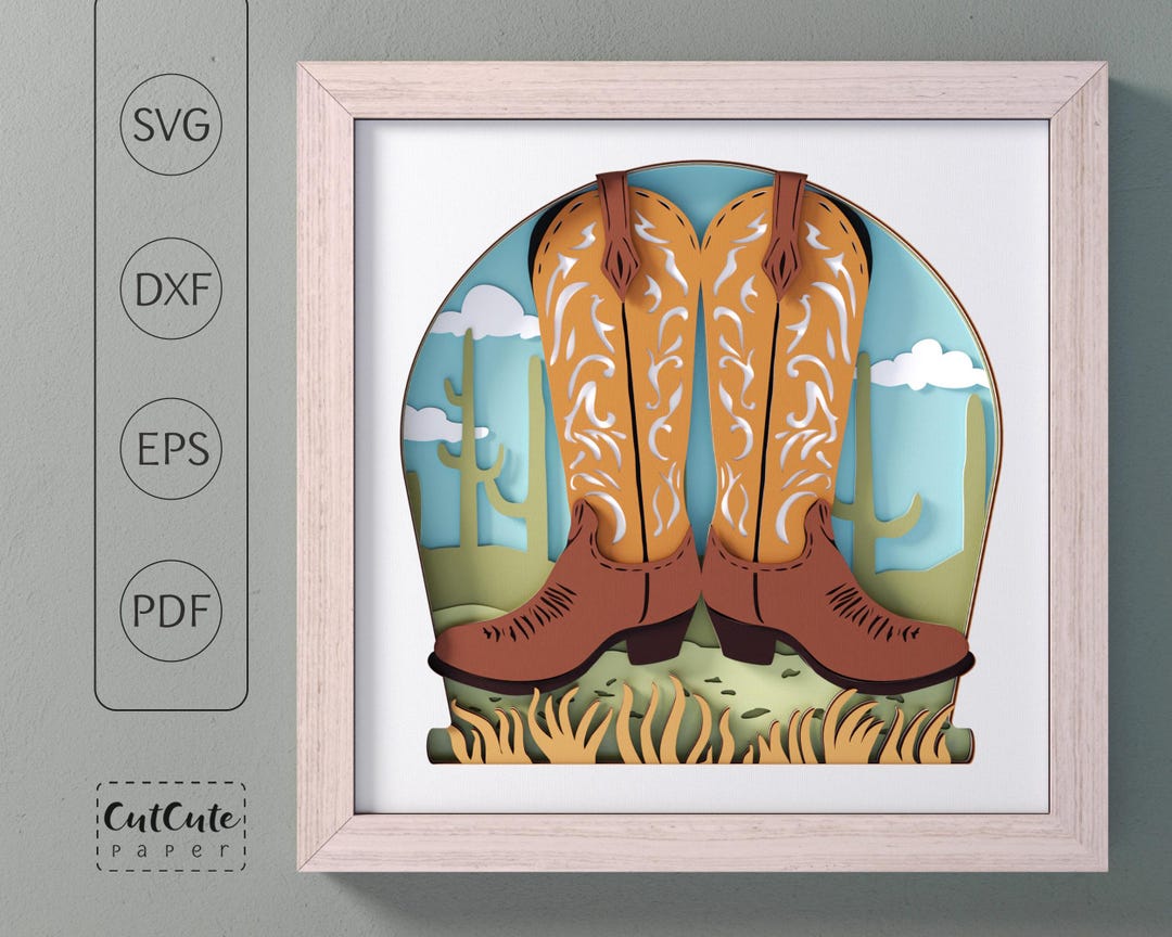 Cowboy Boots Shadow Box SVG: Texas Landscape Paper Cut Template - Etsy