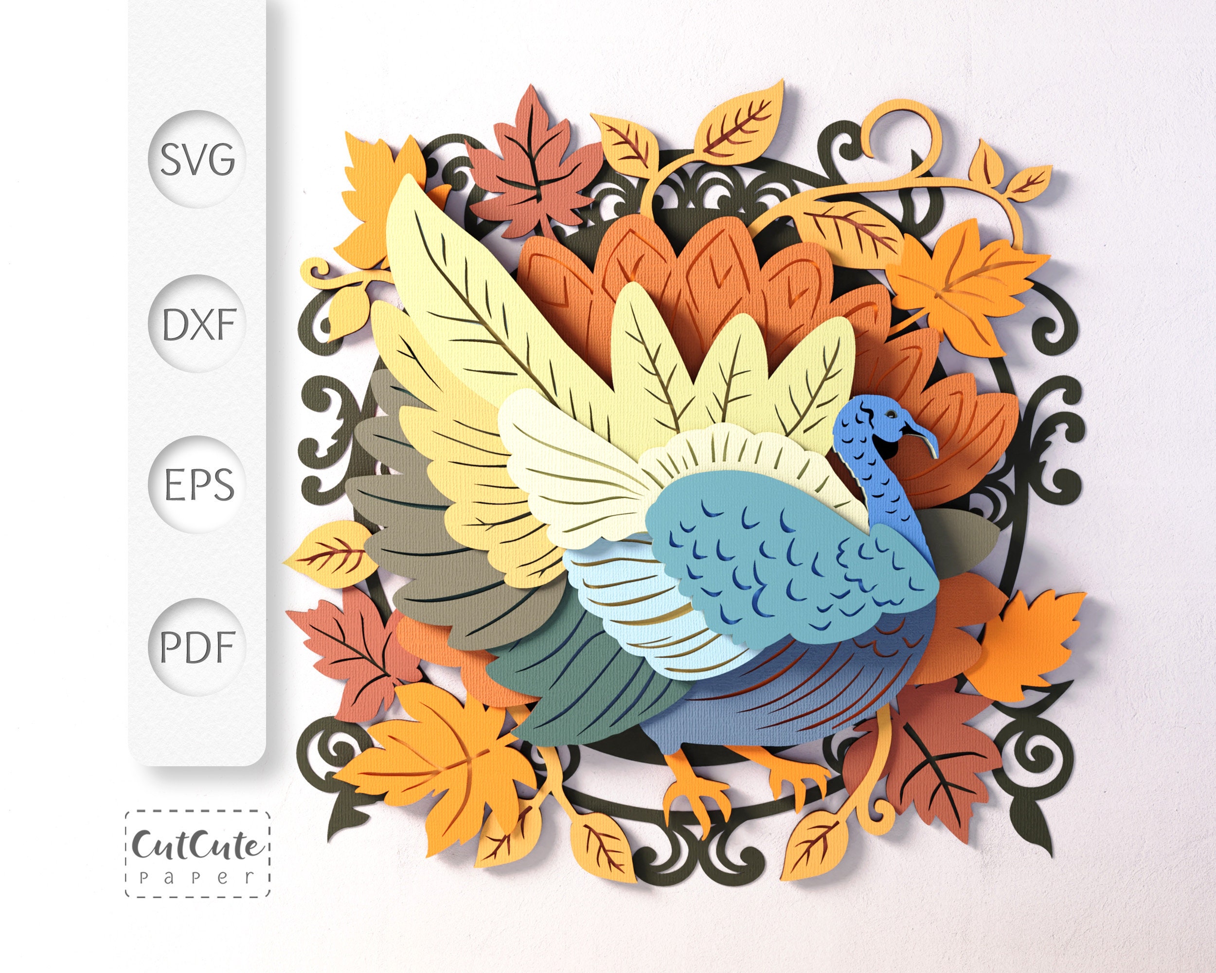 Turkey SVG: Thanksgiving Shadow Box, Cardstock Wall Decor (digital ...