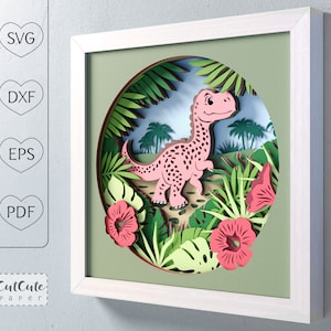 Dino Shadow Box SVG Template, Dinosaur Layered Paper Cut Nursery Wall ...
