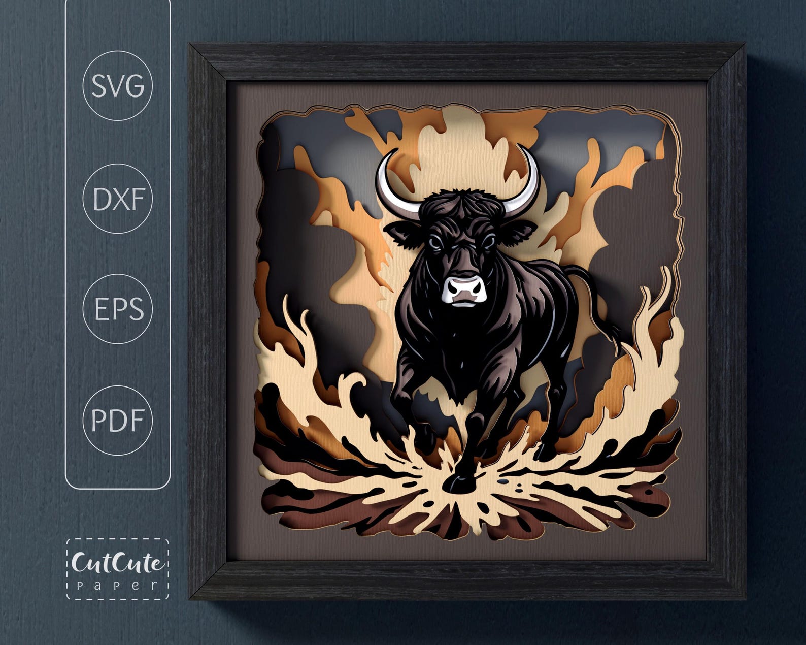 Majestic Bull Shadow Box SVG: Layered Farm Animal Wall Art (digital ...