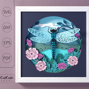 Dragonfly Shadow Box Template: Tropical Floral 3D SVG (digital Download ...