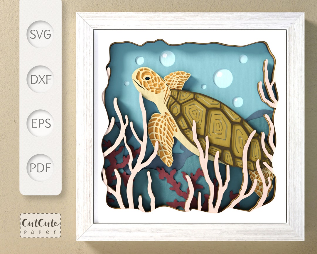 Sea Turtle Shadow Box SVG Template, DIY Beach House Wall Decor, Layered ...