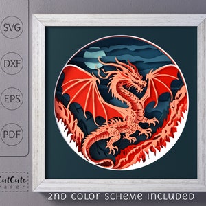 Dragon SVG Shadow Box Template, Ice and Sun 3D SVG Shadow Box, Layered ...