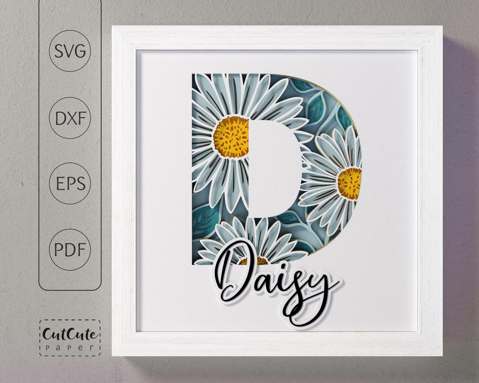 Daisy Letters Shadow Box SVG: Floral Monogram Alphabet, Layered Paper ...